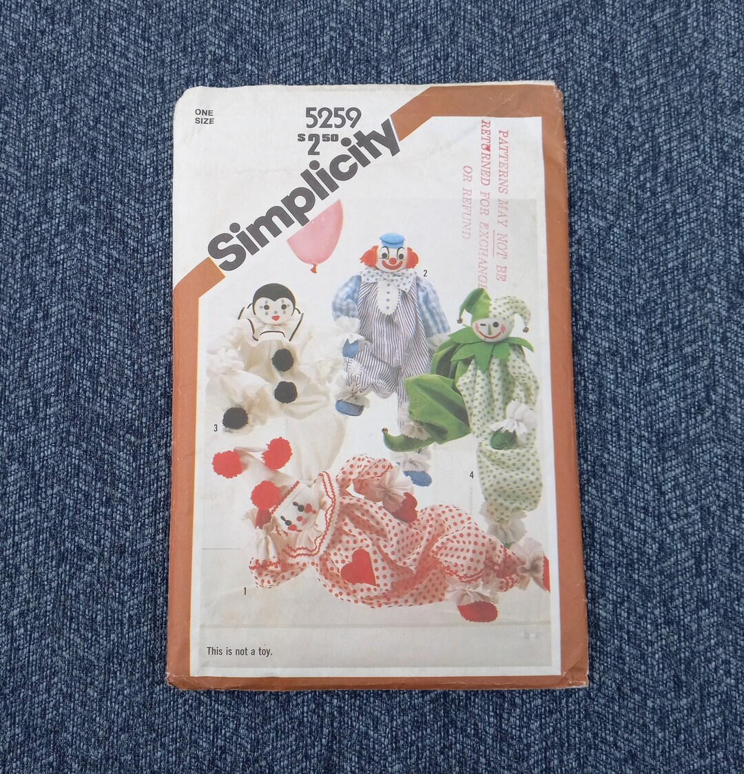 Stuffed Clown Doll Pattern, Vintage Decorative Clown, Four Styles Retro ...