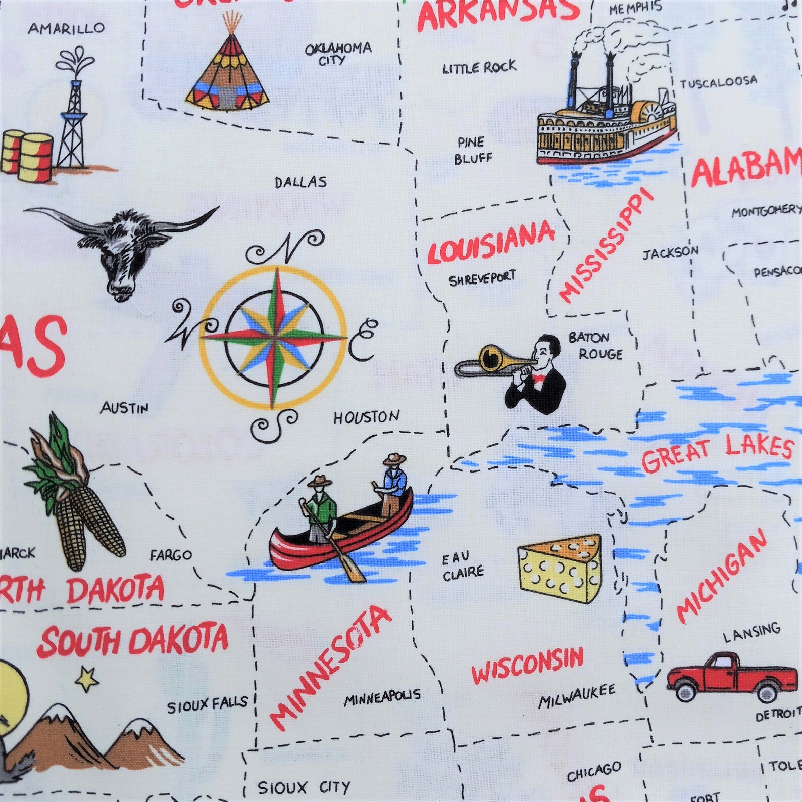 United States Fabric USA Map Fabric off White Quilting - Etsy