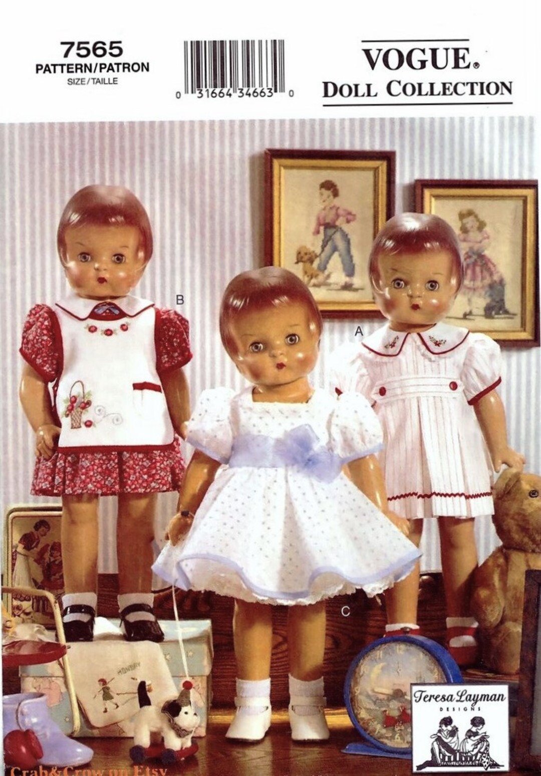 Doll Clothes Pattern, 1930s Styles, 18 Inch Doll, RARE Vogue 7565 ...