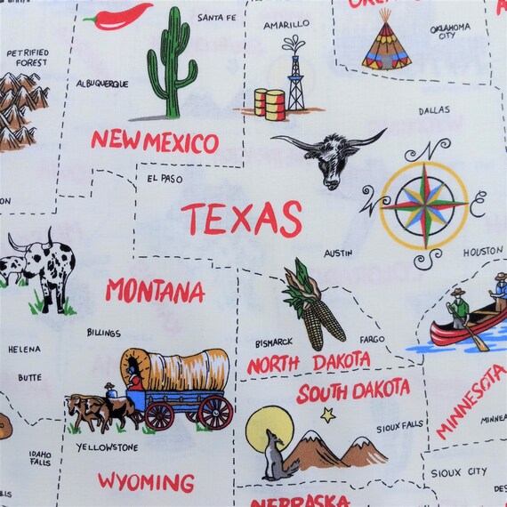 United States Fabric USA Map Fabric off White Quilting - Etsy