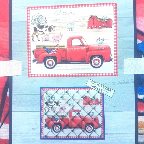 Red Truck Fabric Panel - Etsy
