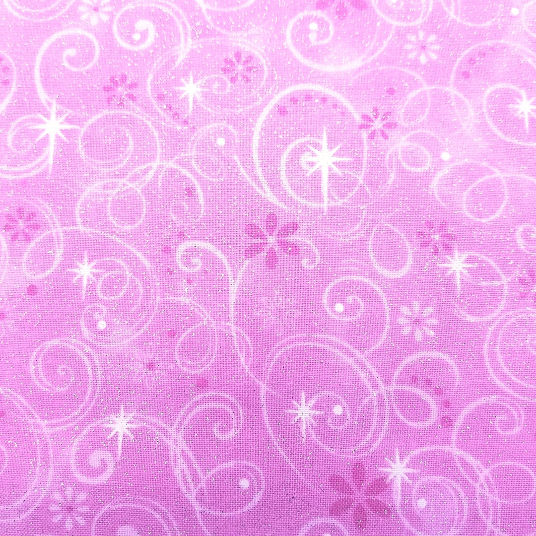 Pink Fabric With Stars and Swirls, Princess Pink White With Glitter ...