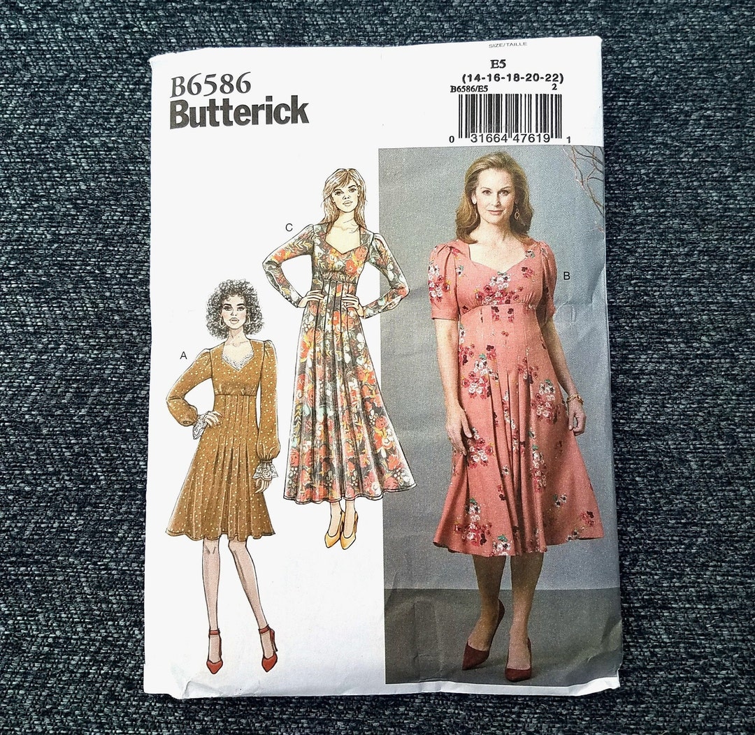 Vintage Style Dress Pattern, Empire Waist, Sweetheart Neckline, Front ...