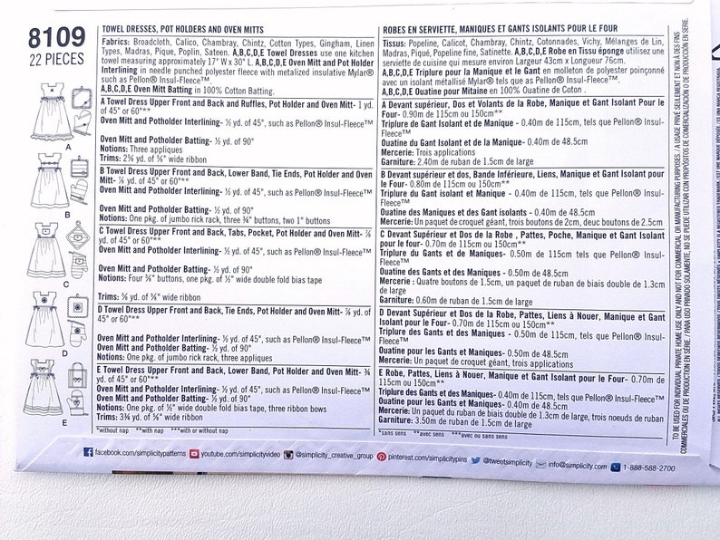 Towel Dress Kitchen Accessories Pattern Simplicity 8109 | Etsy