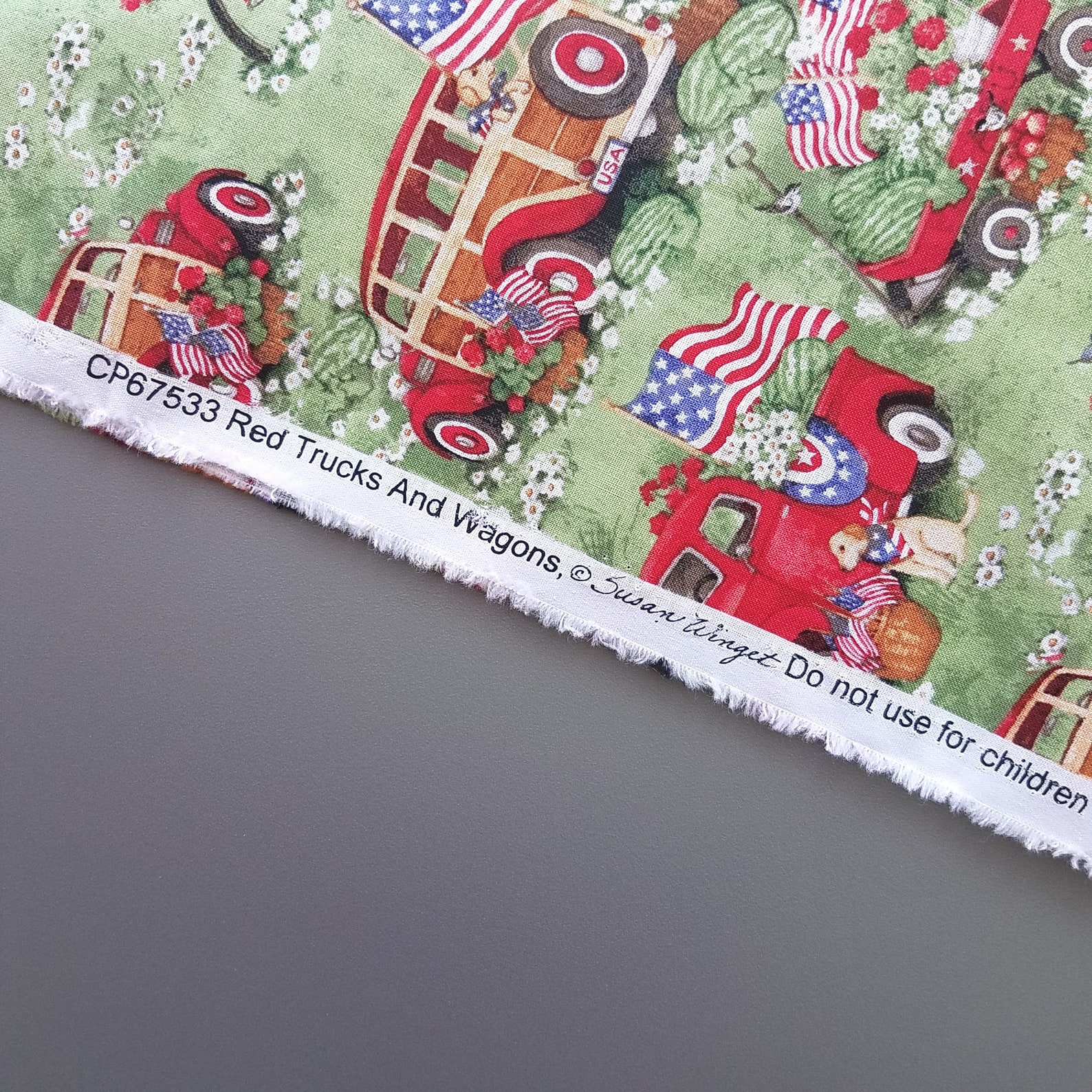 Red Truck and Wagons Fabric, Patriotic Fabric, Susan Winget Design, New ...