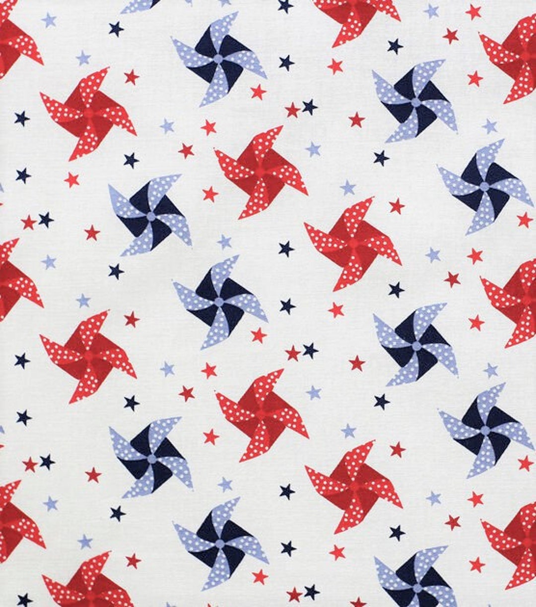 Pinwheels and Stars Patriotic Fabric, Dotted Pin Wheels on White, Red ...