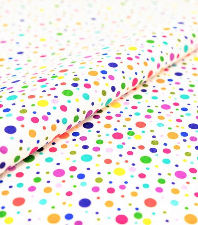 Rainbow Polka Dot Fabric Multi Color Dots on White Happy - Etsy