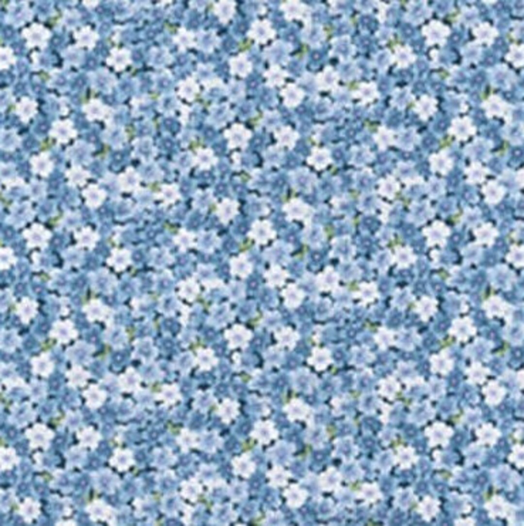 Dusty Blue Mini Floral Fabric, Small Calico Floral Print, Shades of ...