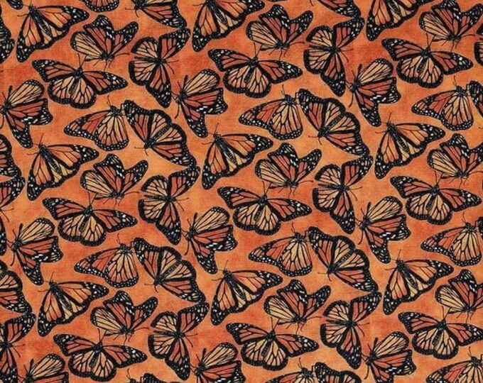 Monarch Butterfly Fabric, Realistic Butterflies on Orange, Black Orange ...