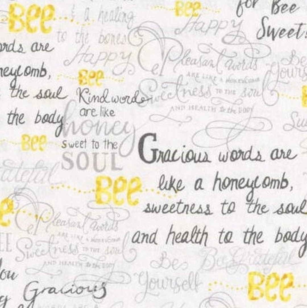 Gracious Word Phrases Bee Fabric, Kind Words, Chalkboard Style Sayings ...