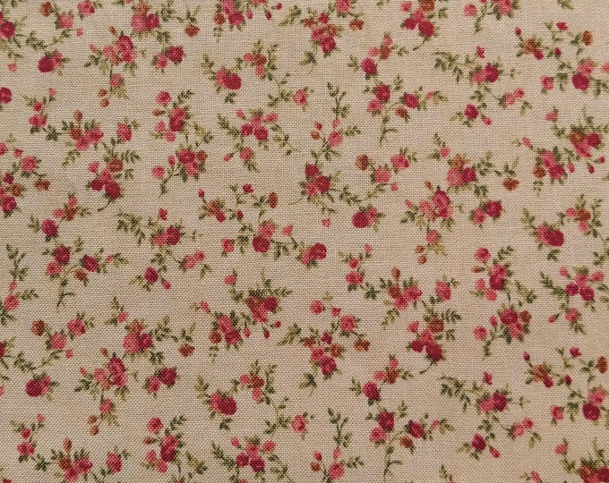 Floral Fabric, Small Print Floral on BEIGE, Calico Print, Roses Parfait ...