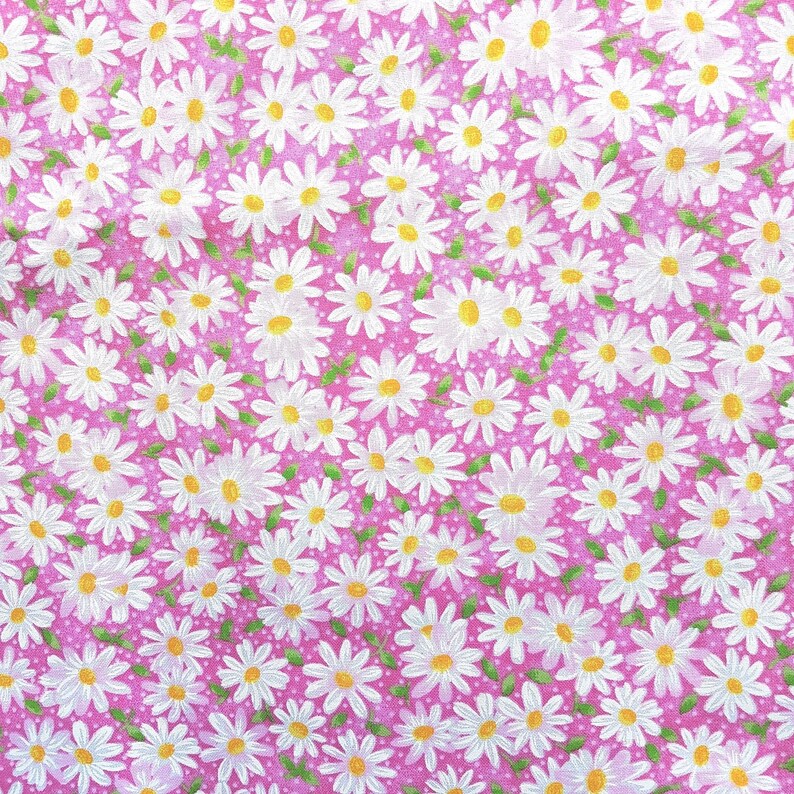 Floral Fabric Pink Daisy Fabric White Daisies Print Spring | Etsy