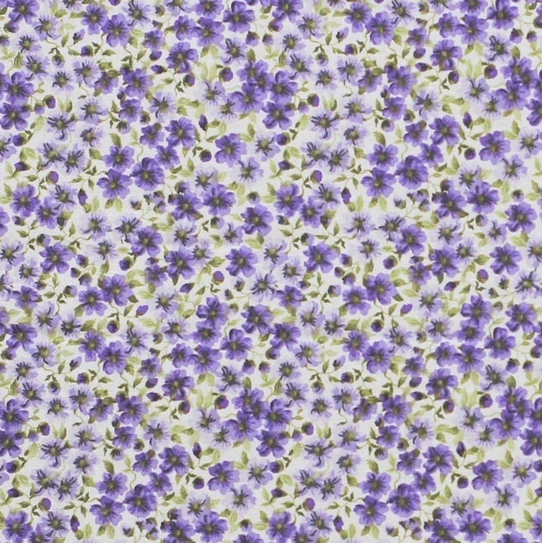 Sweet Purple Floral Fabric, Purple Violet Packed Floral, Small Calico ...
