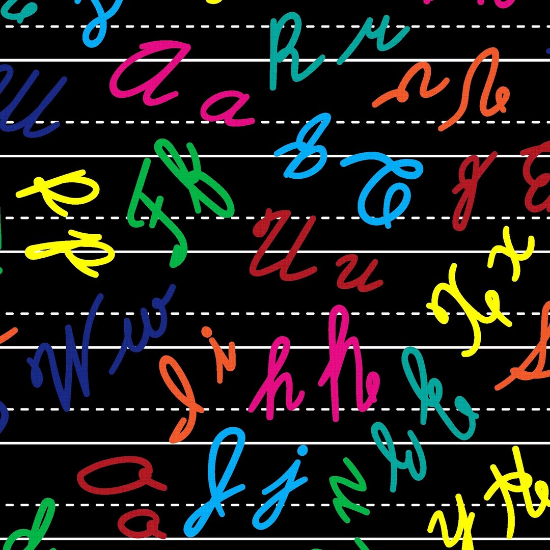 Cursive Abcs on Black Fabric FQ, Rainbow Childrens Alphabet, Colorful ...