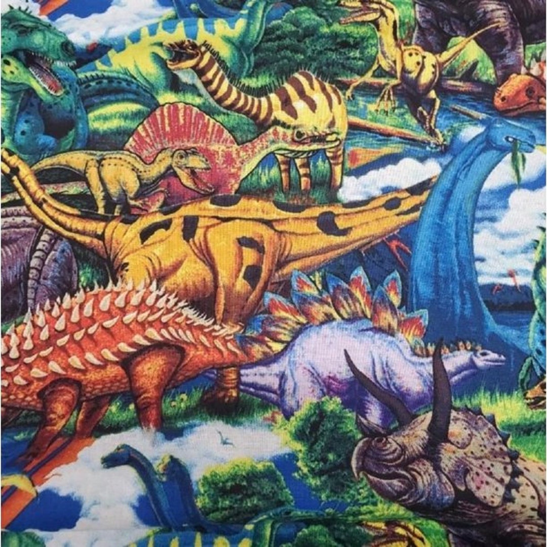 Colorful Dinosaur Fabric, Scenic Dinosaur Design, Dino Lovers, Large ...
