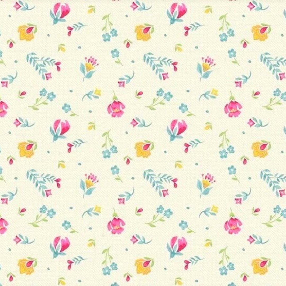 Cream Floral Fabric, Pioneer Woman Design, Multi Color Floral Folk Toss ...