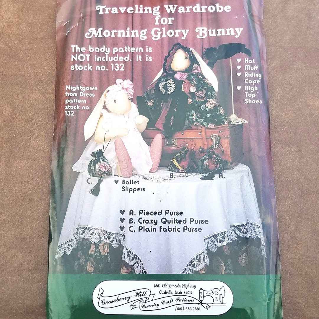 Bunny Traveling Wardrobe ONLY Pattern for 19 Inch Rabbit Doll, Vintage ...