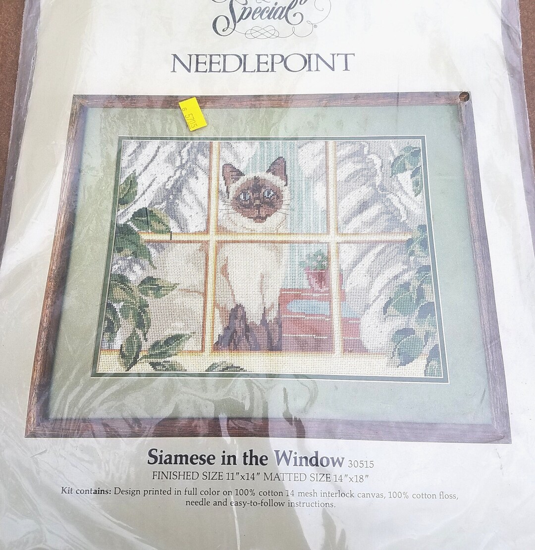 Cat Needlepoint Kit, Siamese Cat in the Window, Kitty Embroidery, Very ...