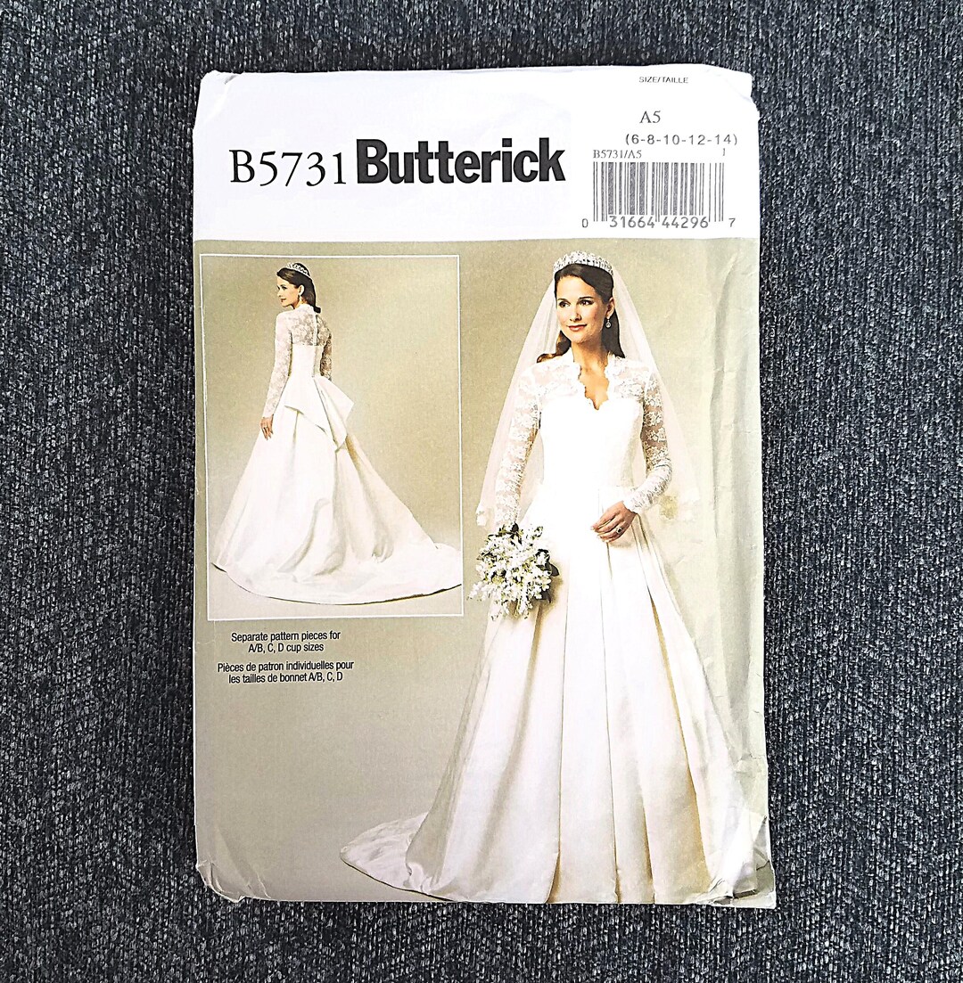 Wedding Dress Pattern, Traditional Modest Bridal Gown, Butterick 5731 ...