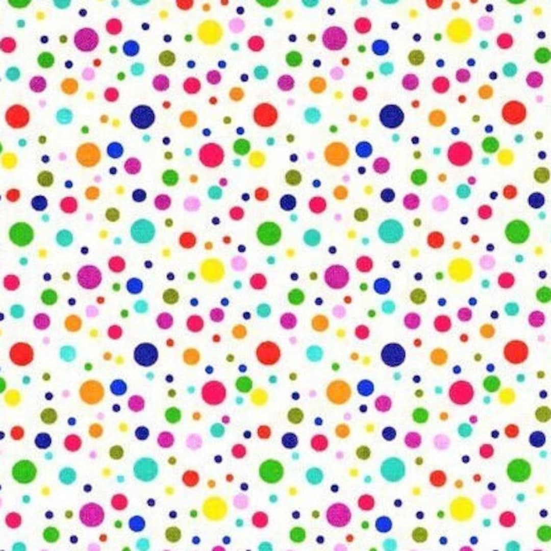 Rainbow Polka Dot Fabric, Multi Color Dots on White, Happy Festive ...