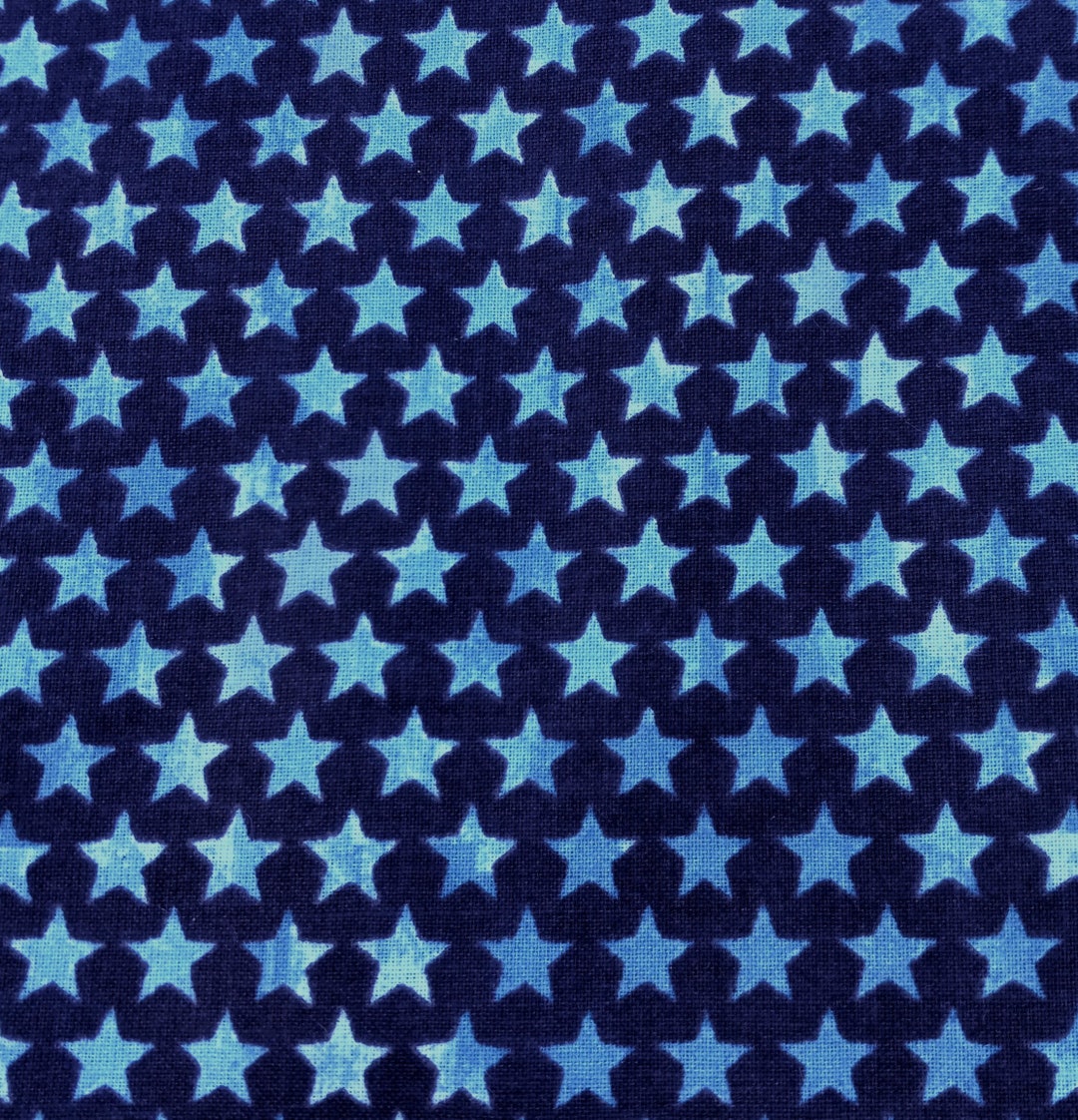 Shades of Blue Stars on Navy Fabric, Patriotic Fabric Small Stars, NEW ...