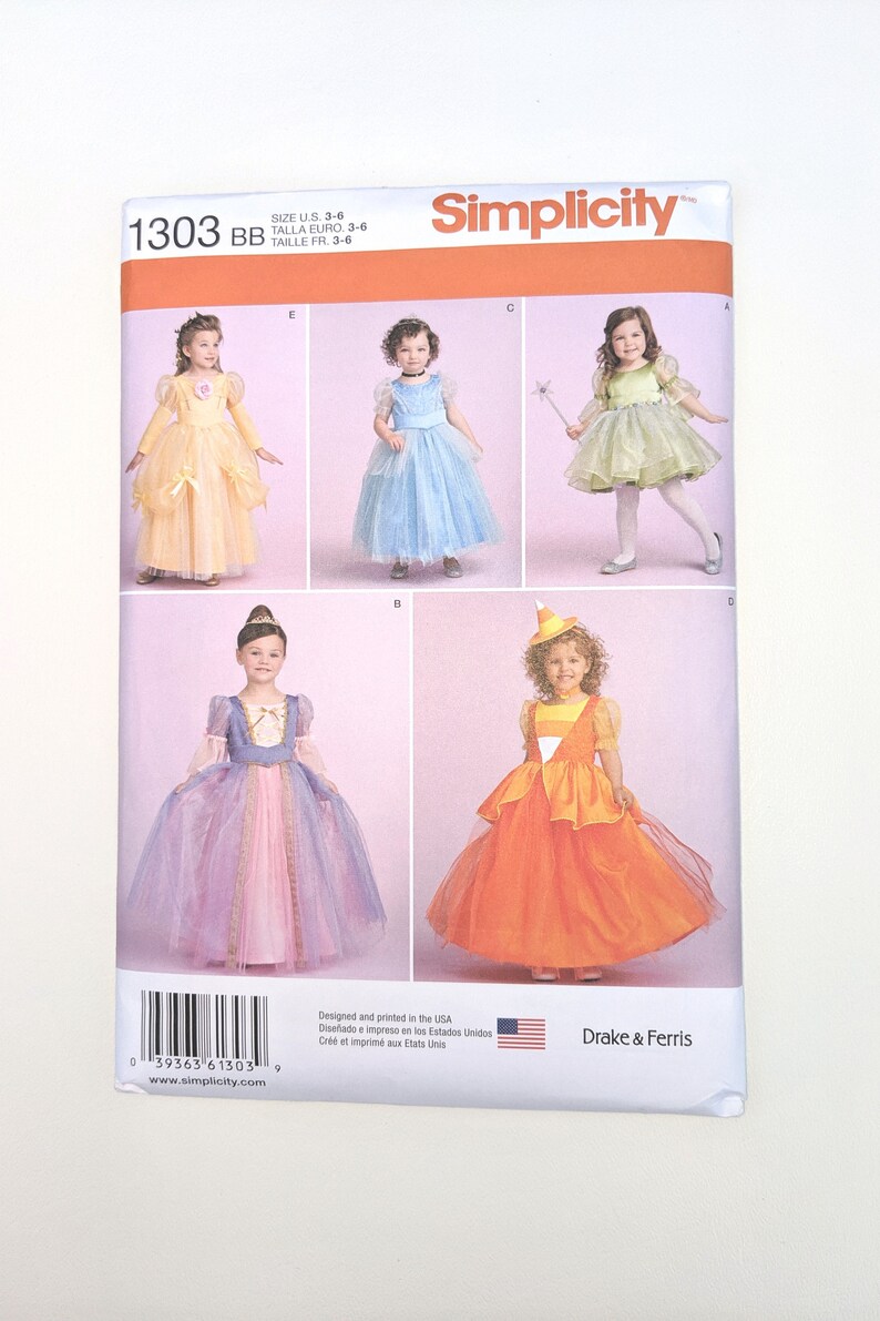 Girls Princess Costume Dress Pattern Simplicity 1303 Pre | Etsy