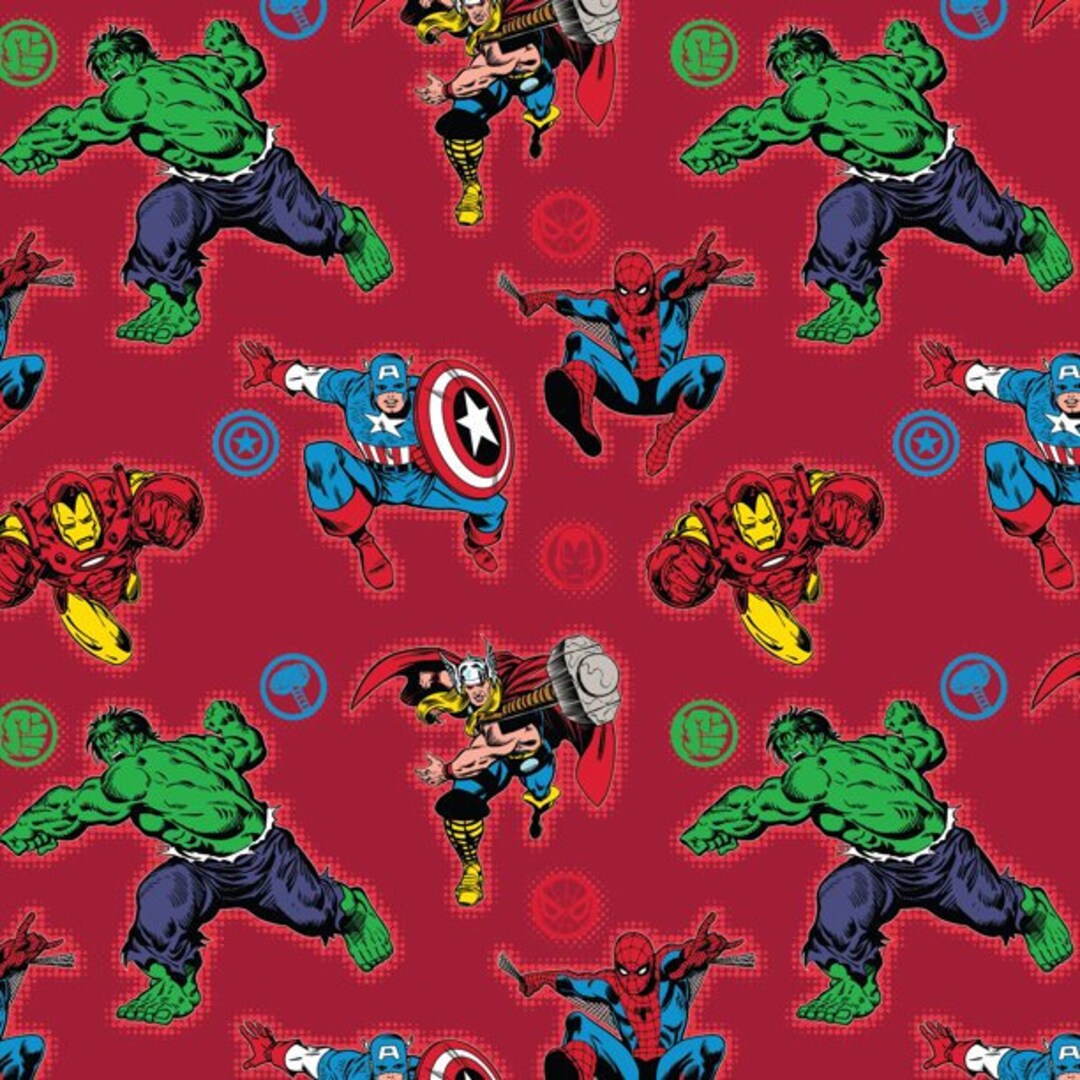 Red Marvel Comics Fabric Spiderman Ironman Captain America - Etsy