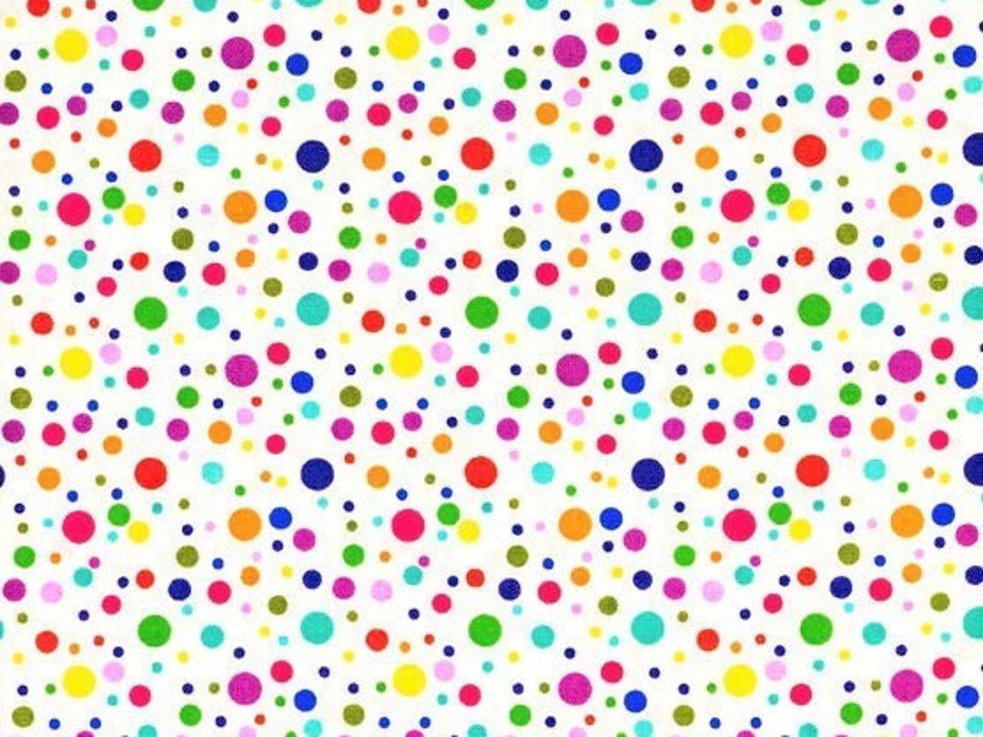 Rainbow Polka Dot Fabric Multi Color Dots on White Happy - Etsy