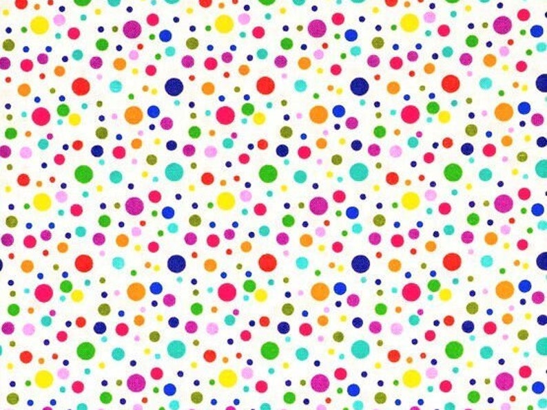 Rainbow Polka Dot Fabric Multi Color Dots on White Happy - Etsy