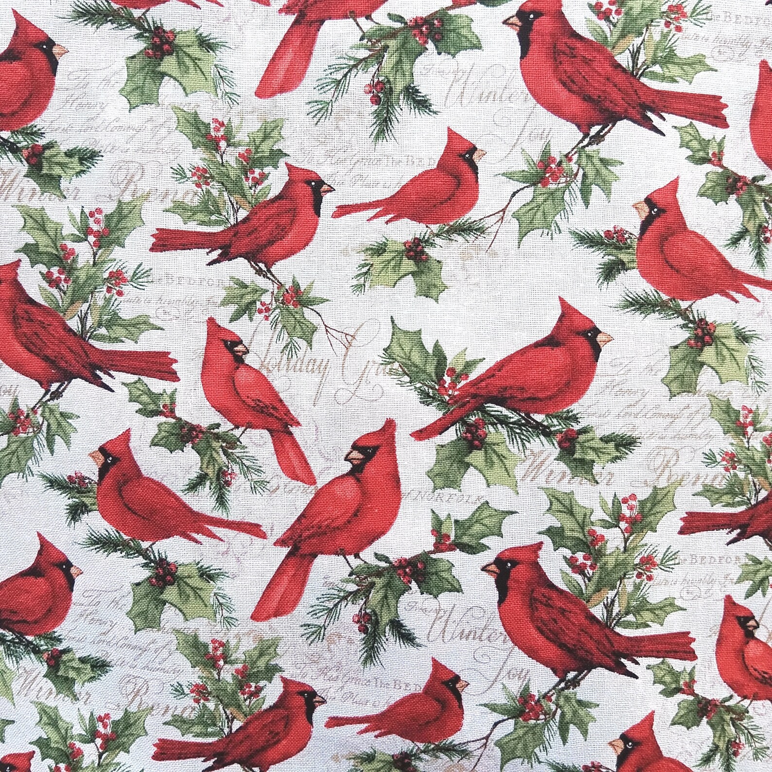 Cardinal Christmas Fabric Red Cardinals Holiday Greetings | Etsy