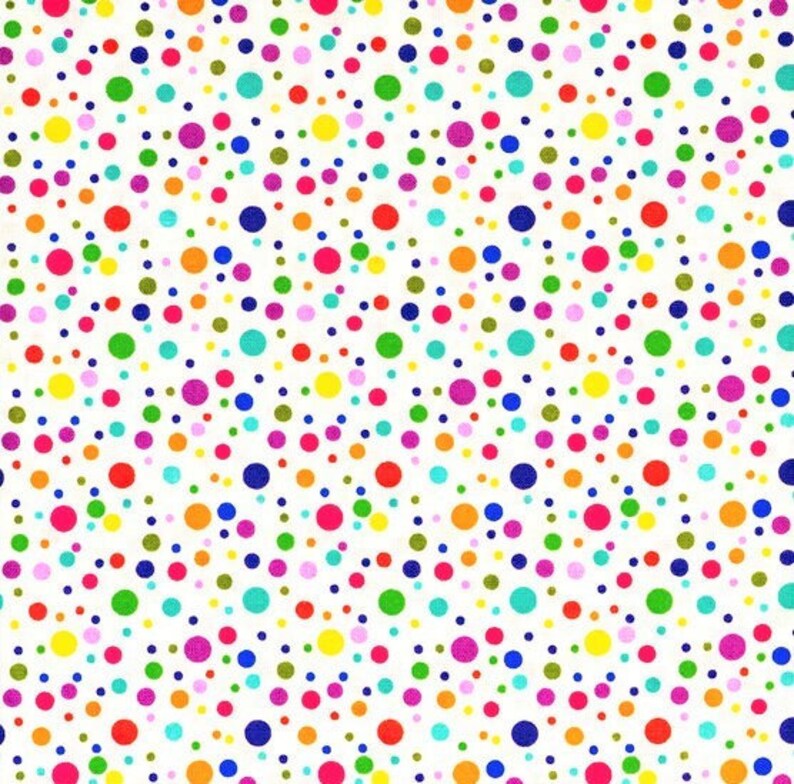 Rainbow Polka Dot Fabric Multi Color Dots on White Happy - Etsy