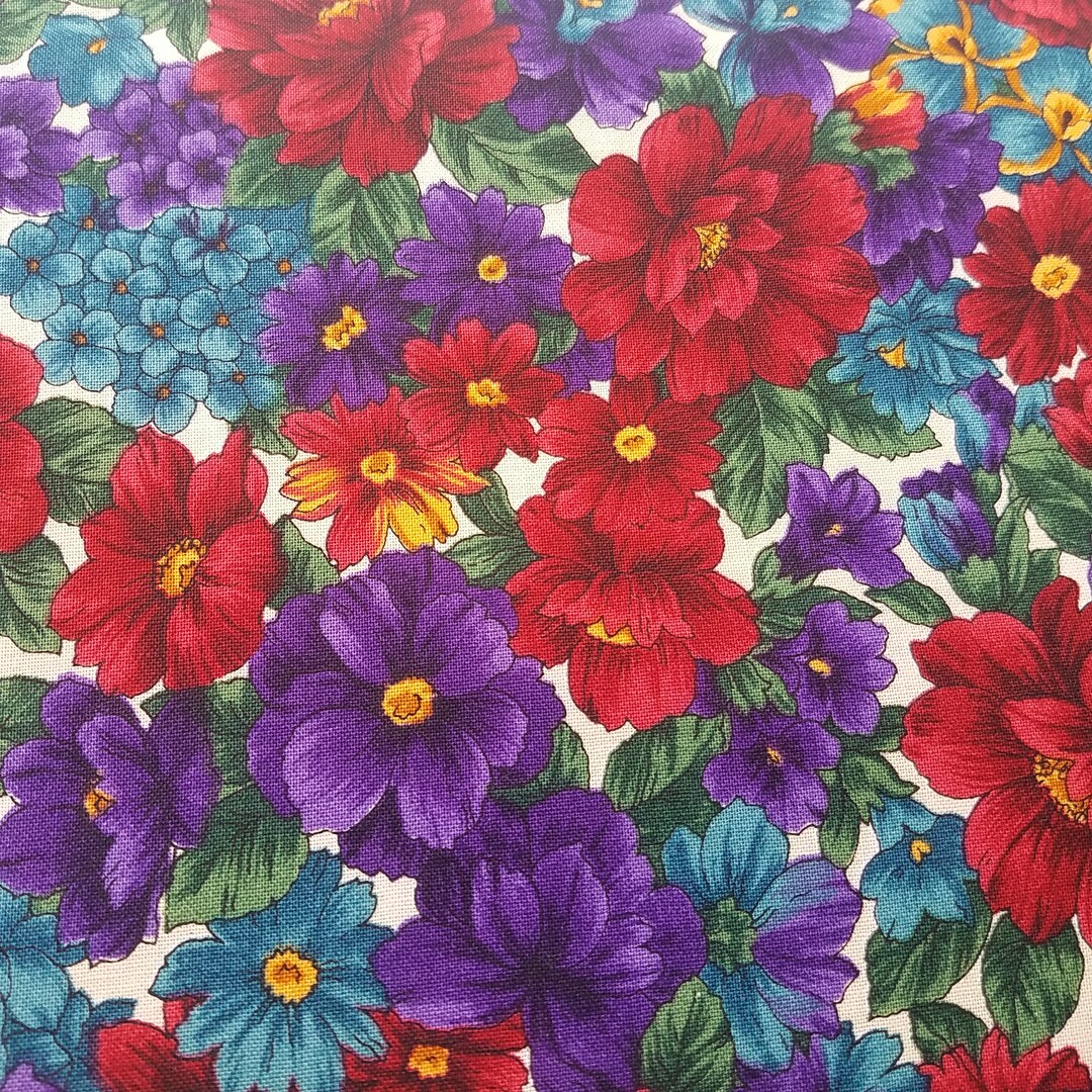 Vintage Bold Floral Fabric Royal Colors Country Side by - Etsy