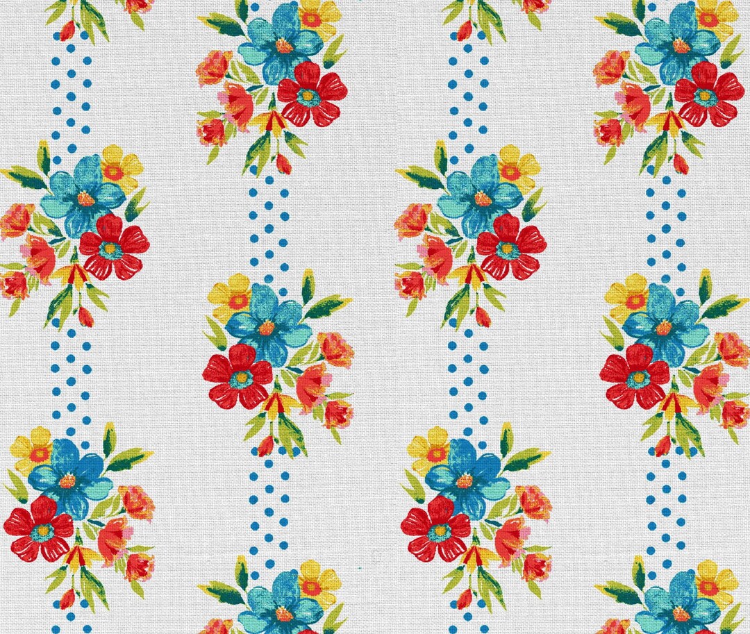 Pioneer Woman Striped Floral Fabric Multi Color Floral On White Large