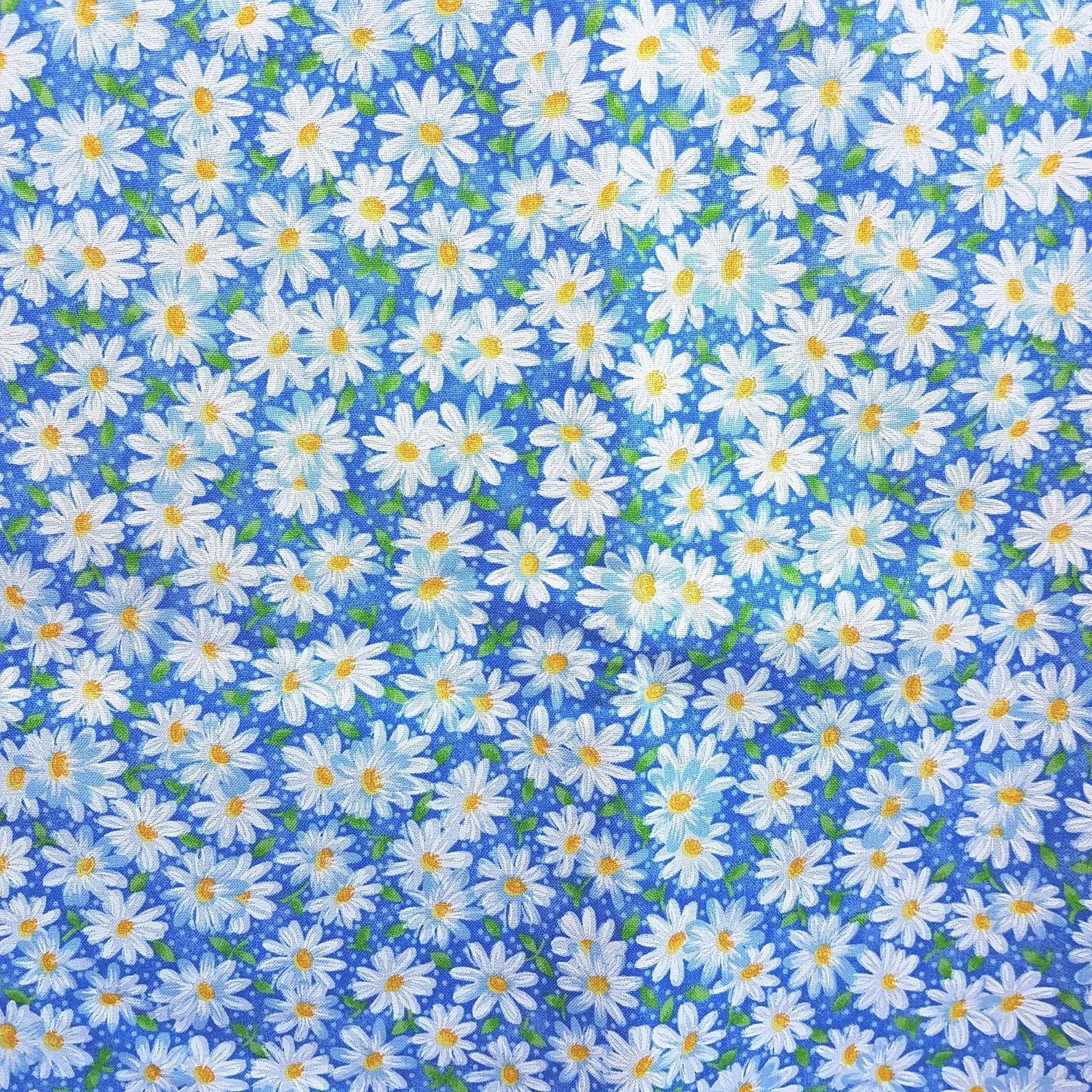 Floral Fabric Blue Daisy Fabric White Daisies Print Easter - Etsy