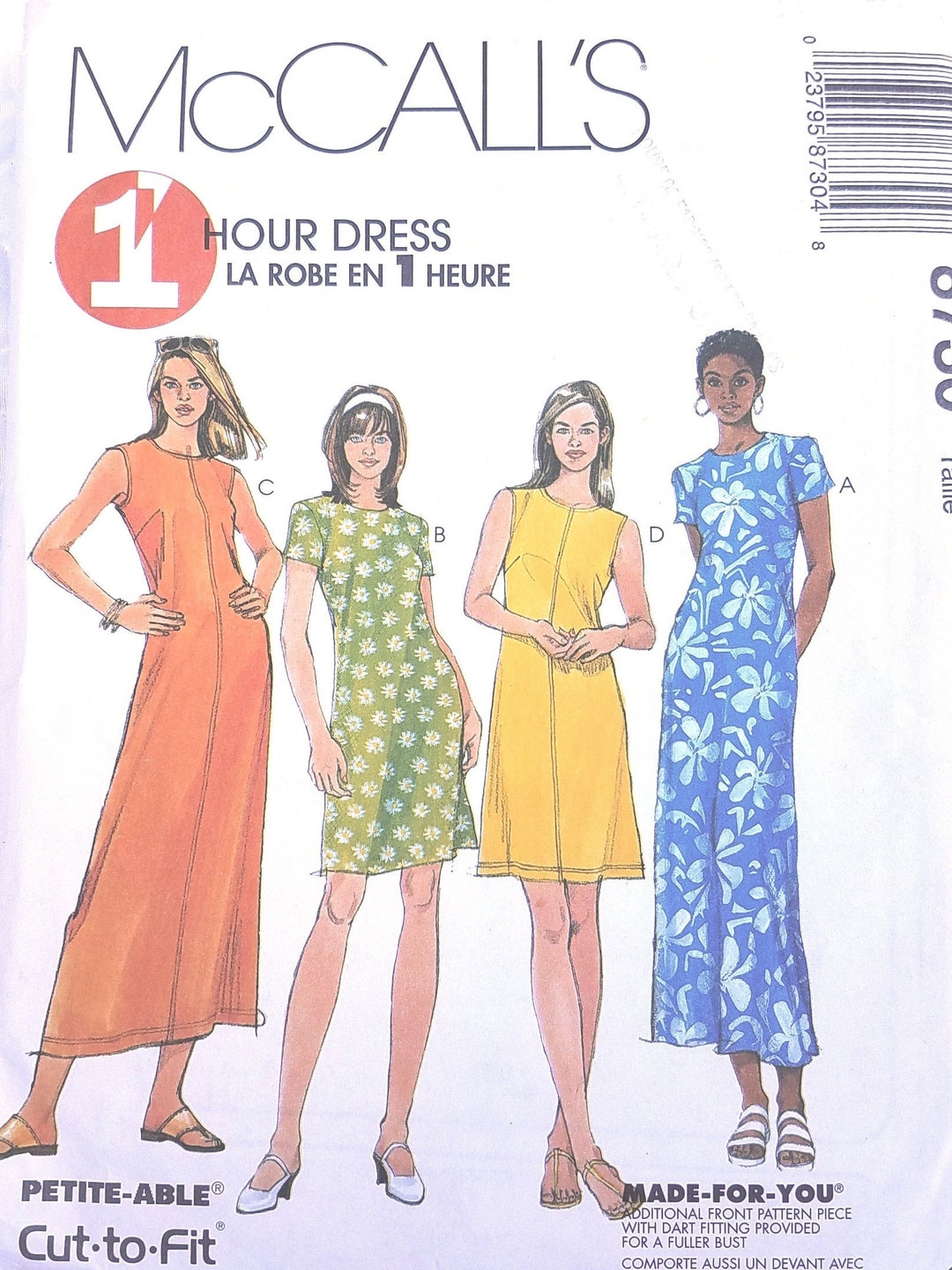 Basic Style 1990s Dress Pattern, Semi Fitted Dress, Mccall 8730, Misses Sizes 6 8 10, UNCUT OOP ...