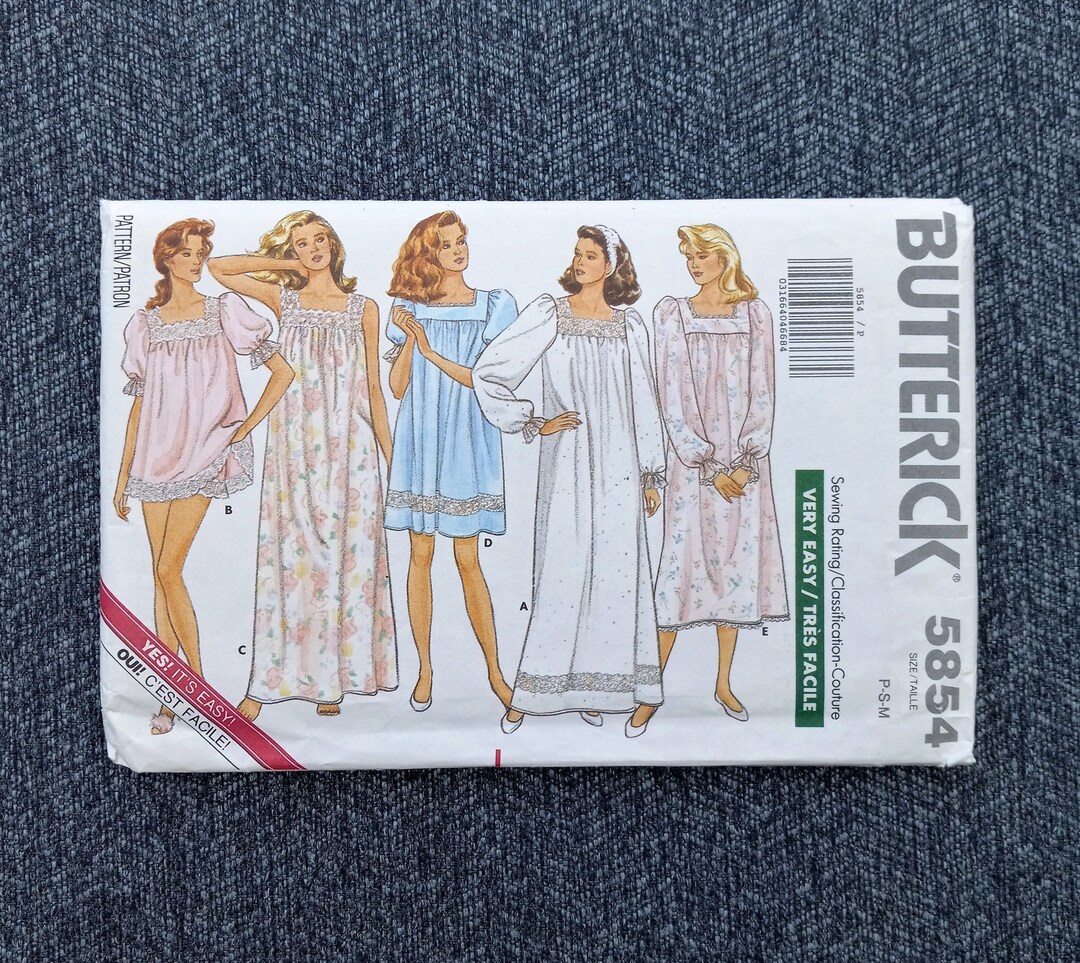 Nightgown and Nightie Pattern, Vintage Style, Square Neck Yoke ...