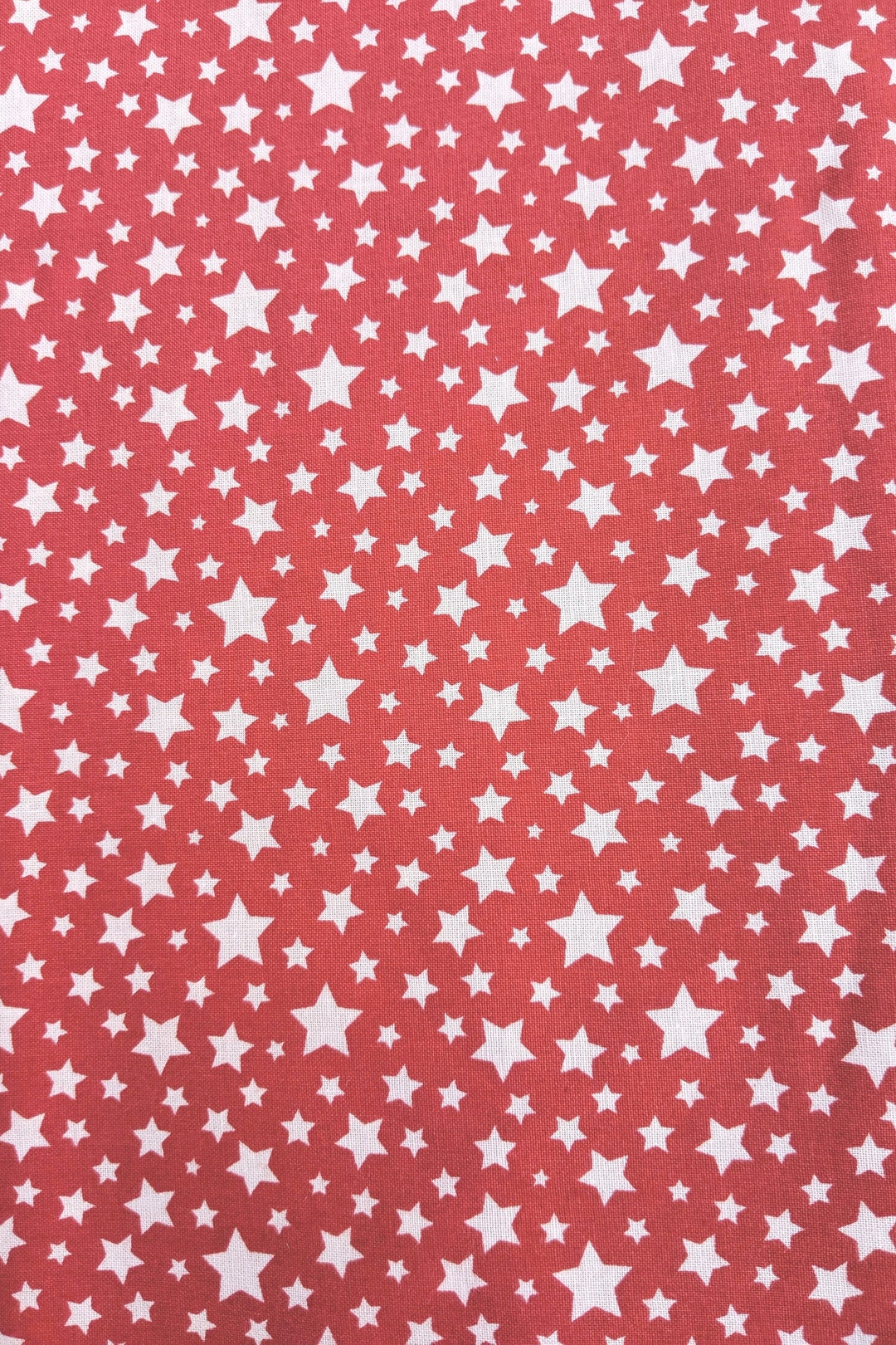 Patriotic Fabric, White Stars on Red, Small Print Stars Vary in Size ...