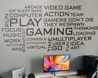 Gaming Wall Decal Word Cloud Video Gamer Gifts Kids PS4 Xbox Controller ...