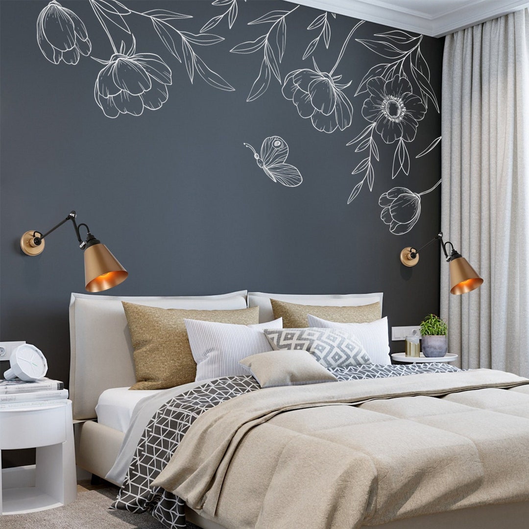 Floral Corner, Floral Wall Decals, Floral Wall Art, Butterfly, Floral ...