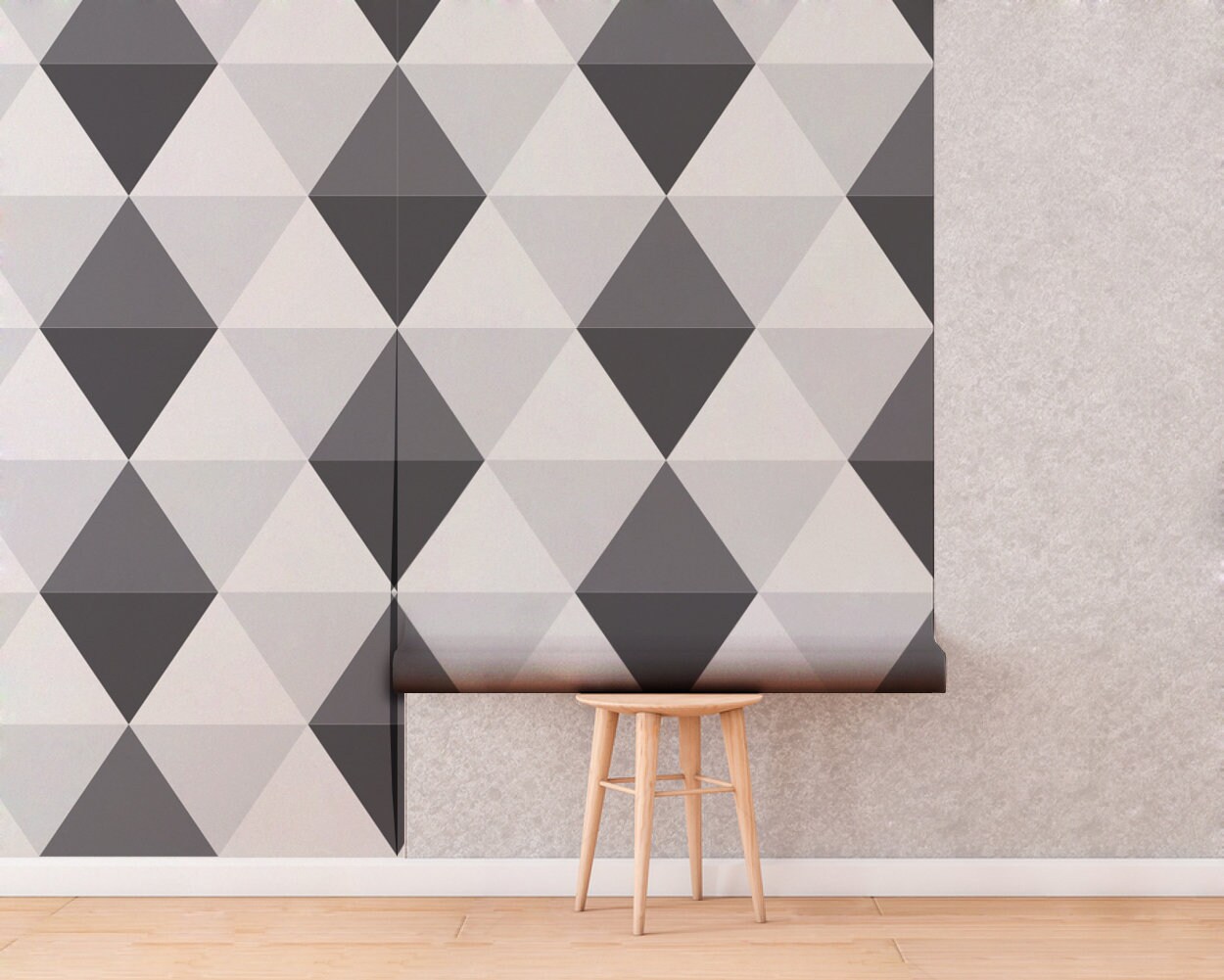 Greyscale Triangles Removable Wallpaper Mid Century Wall | Etsy