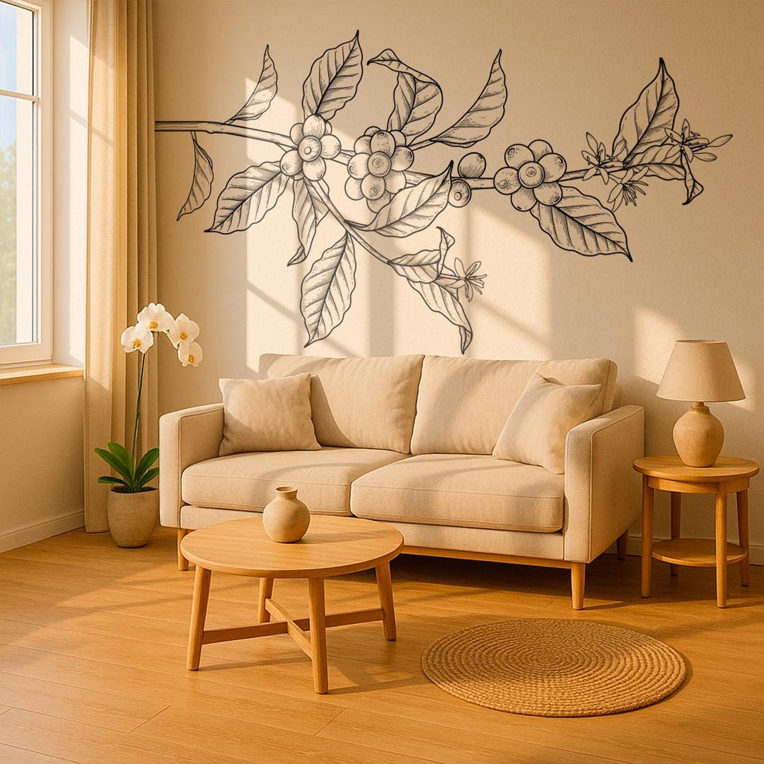Coffee Plant Branch Vinyl Wall Decal - Minimalist Nature Wall Art ...