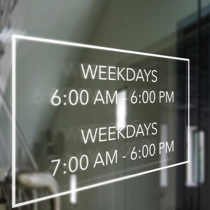 Store Front Hours, Store Front Decal, Vinyl Decal, Store Sign, Store ...
