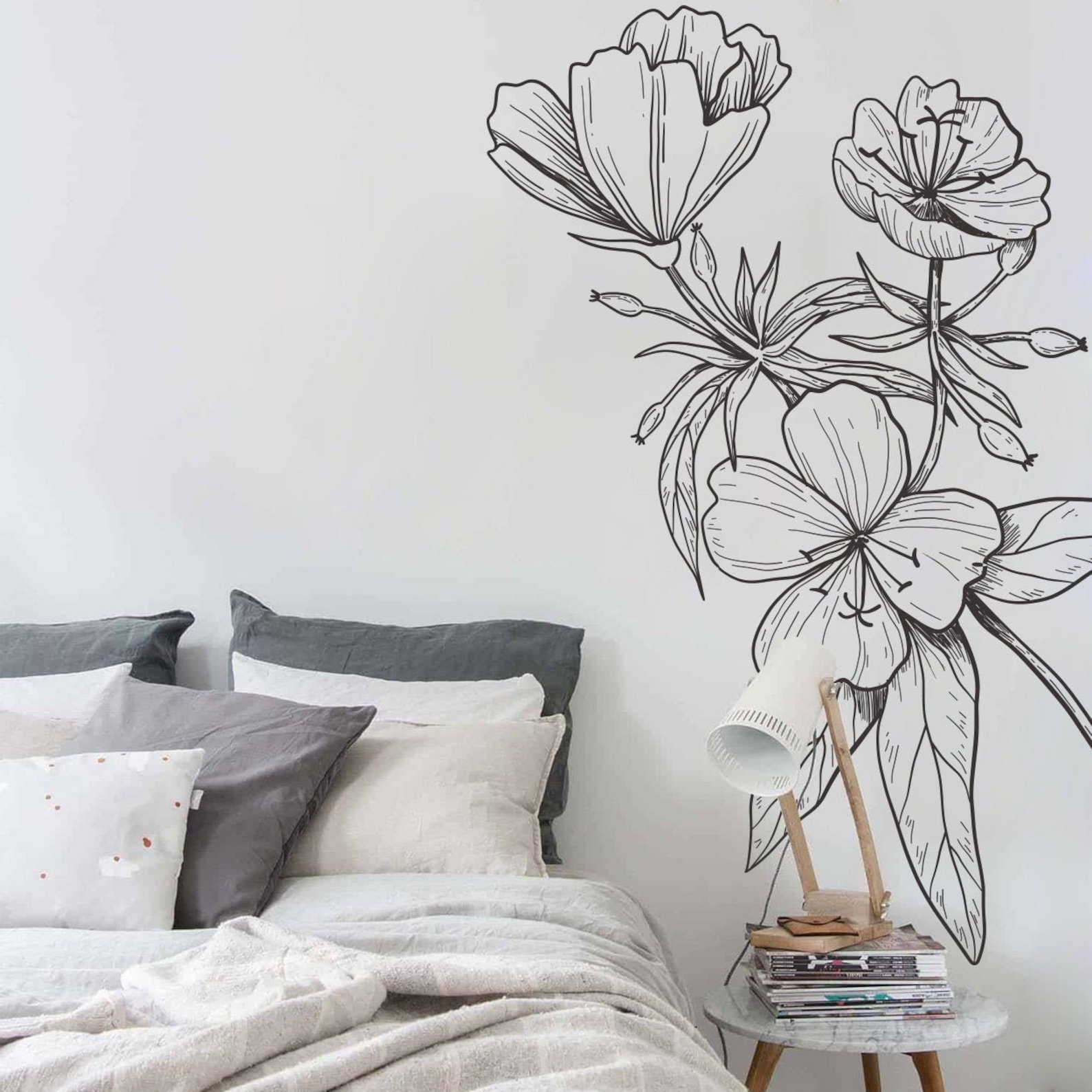 Flowers for Corner Floral Outlines Flowers Office Decor | Etsy