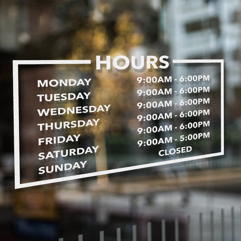 Business Hours Decal: Store Front Window Sign, Boutique Office Decor - Etsy