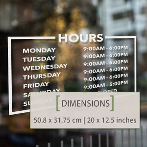 Business Hours, Store Sign, Store Display Decal, Store Front Hours ...