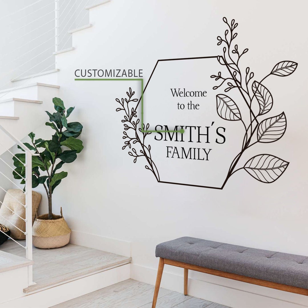 Personalized Family Name Welcome Sign: Floral Vinyl Wall Decal - Etsy