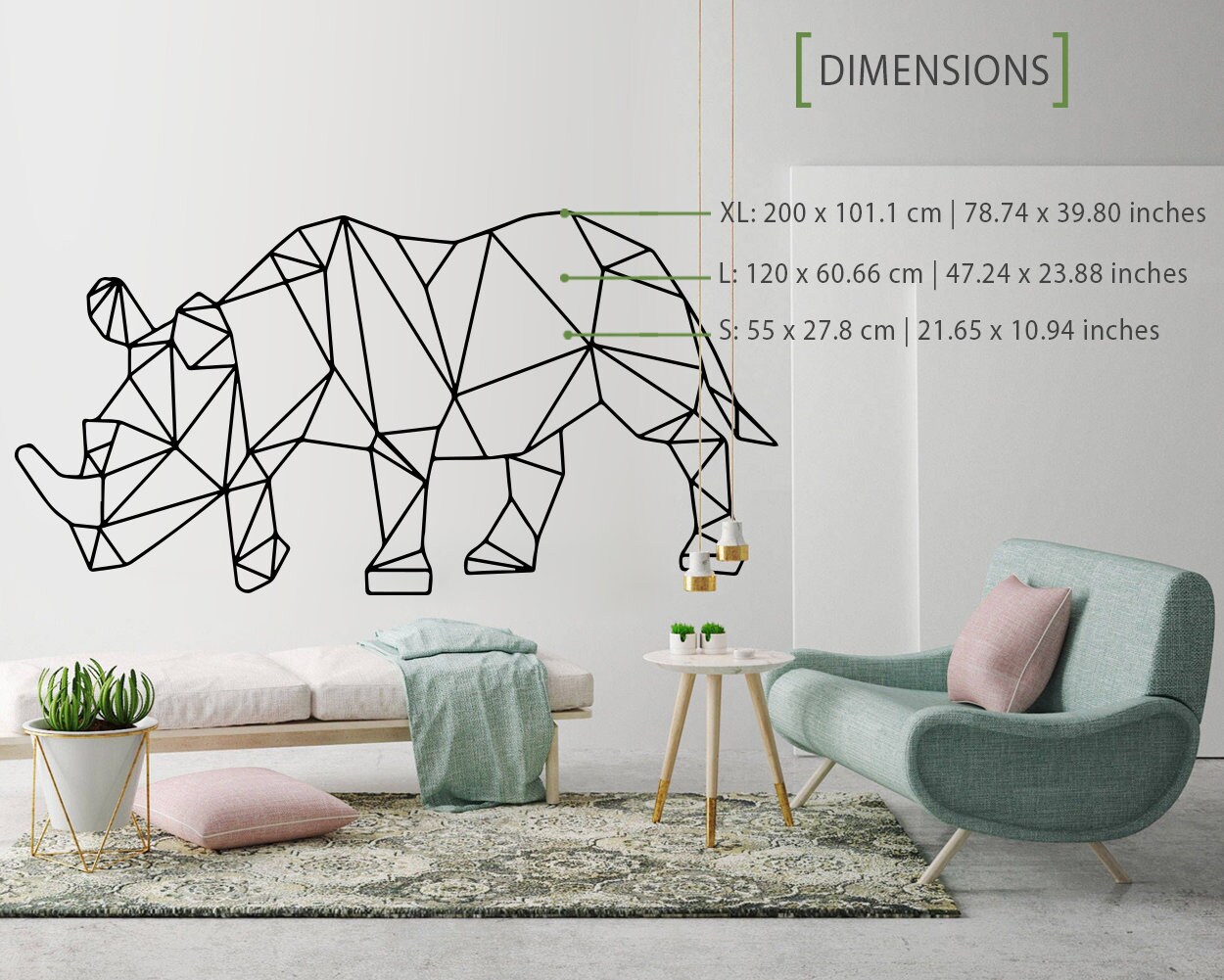 Rhino, Geometric Wall Art, Decal, Rhino Decor, Geometric Art, Geometric ...