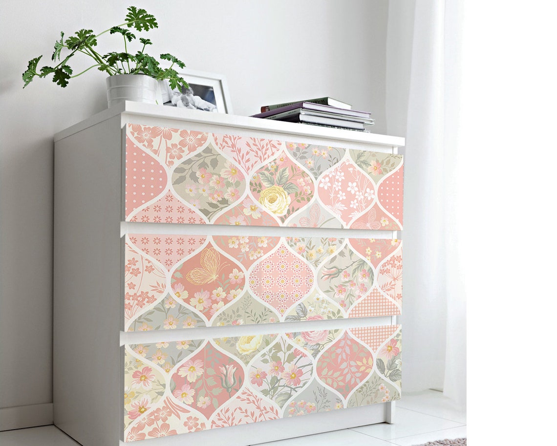 Pink Patchwork Wallpaper Roses Butterflies Wall Decor - Etsy