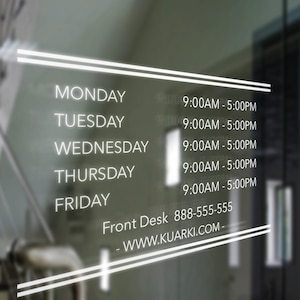 Storefront Window Decals, Business Hours, Store Hours, Store Front ...