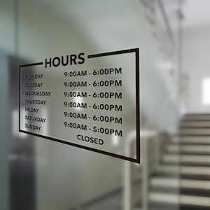 Business Hours, Store Sign, Store Display Decal, Store Front Hours ...